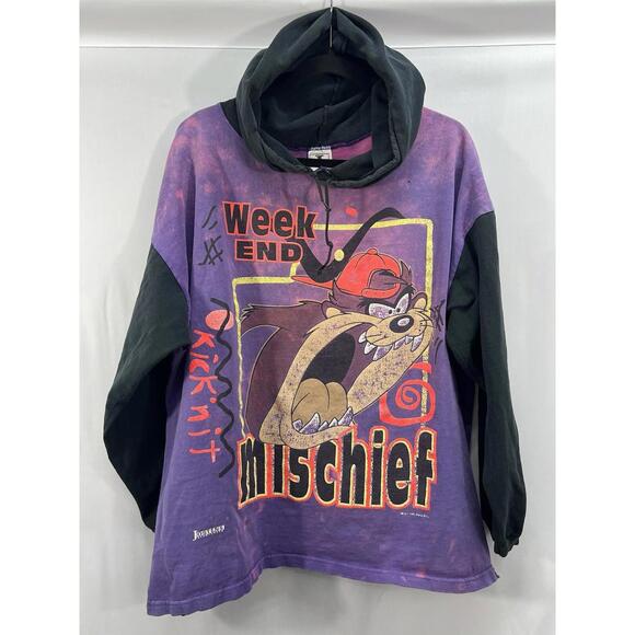 Shirts | Vintage Taz Looney Tunes Hooded Tshirt Xl Weekend Mischief ...